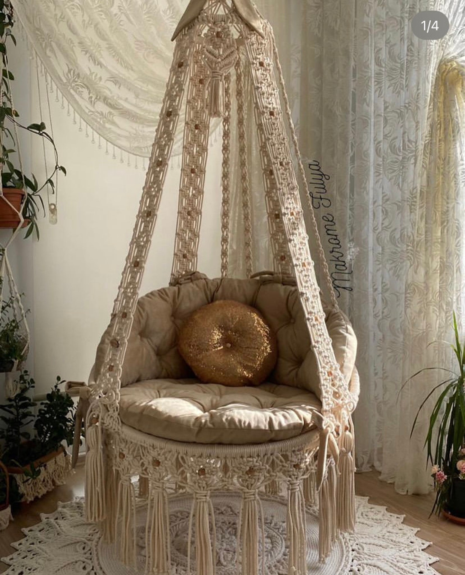 Macrame Swingmacrame Chairgarden Swingbeige Swing Macrame - Etsy