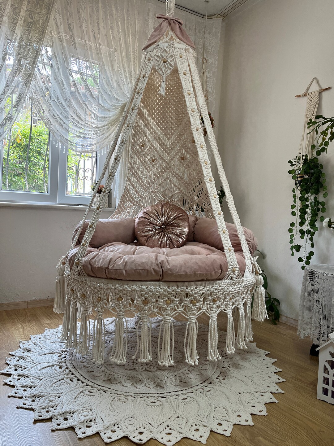 White Cotton Macrame Swing,macrame Swing Chair,macrame Chair,hammock ...