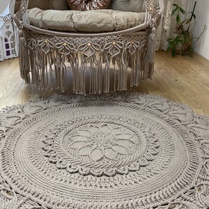 Crocheted Round Carpet,macrame Beige Carpet,kinitted Carpet Rug, Living ...