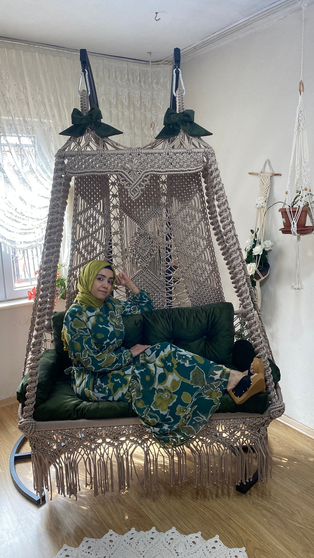 Macrame Double Garden Swing,macrame Double Swing,hanging Swing,macrame ...