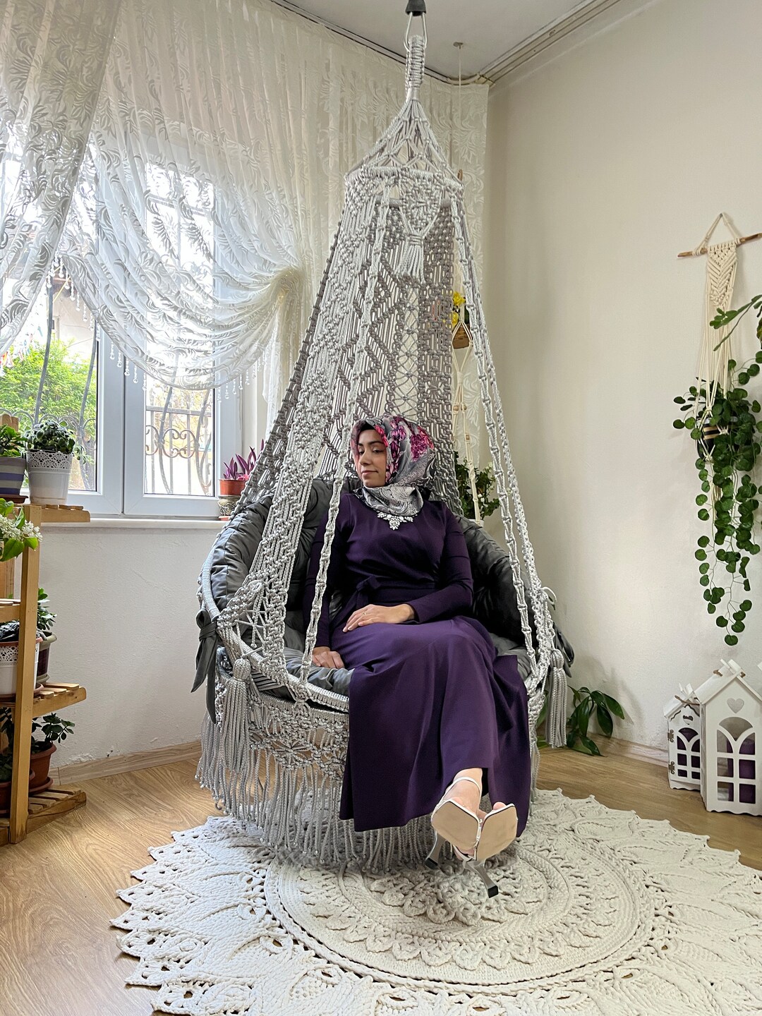 Macrame Swing, Design Swing, Gray Macrame Swing, Swing, Macrame ...