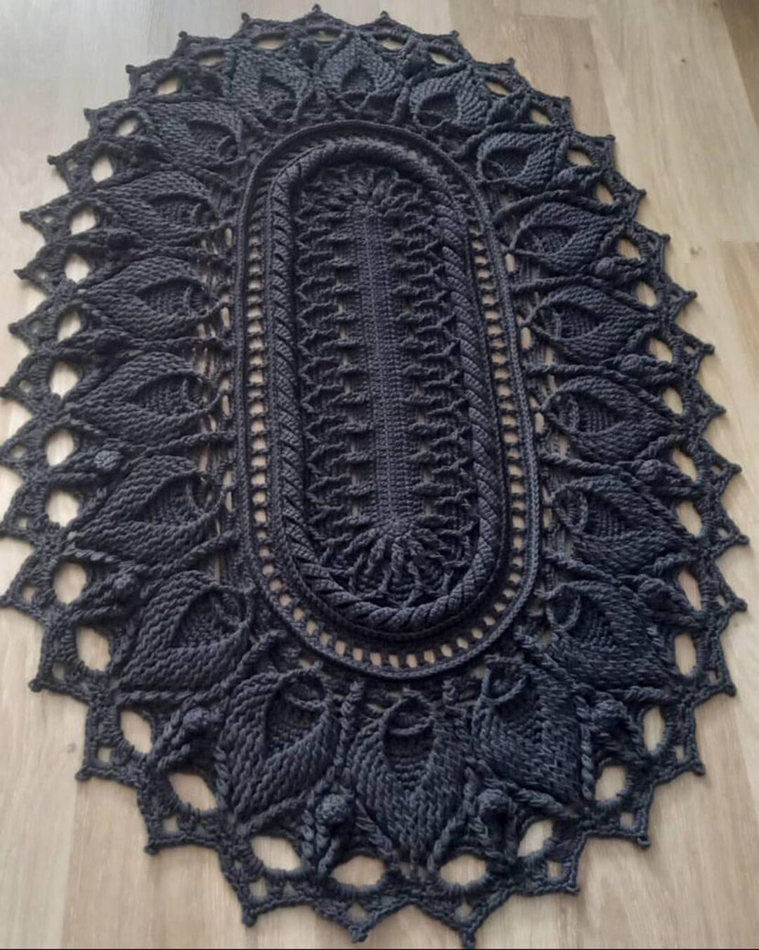Black Oval Handmade Rug,handmade Oval Crocheted Rug,knitted Rug,black ...