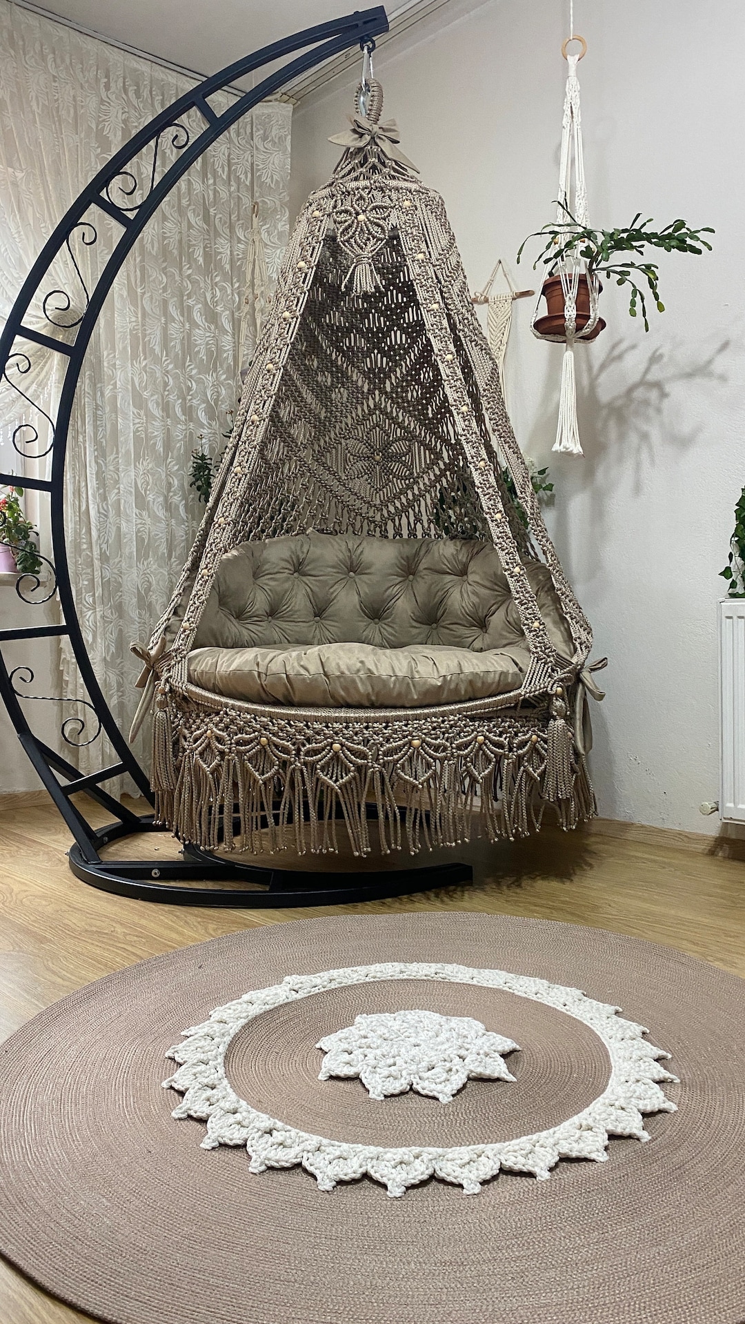 Macrame Brown Double Swing Chair,garden Macrame Swing,macrame Rocking ...