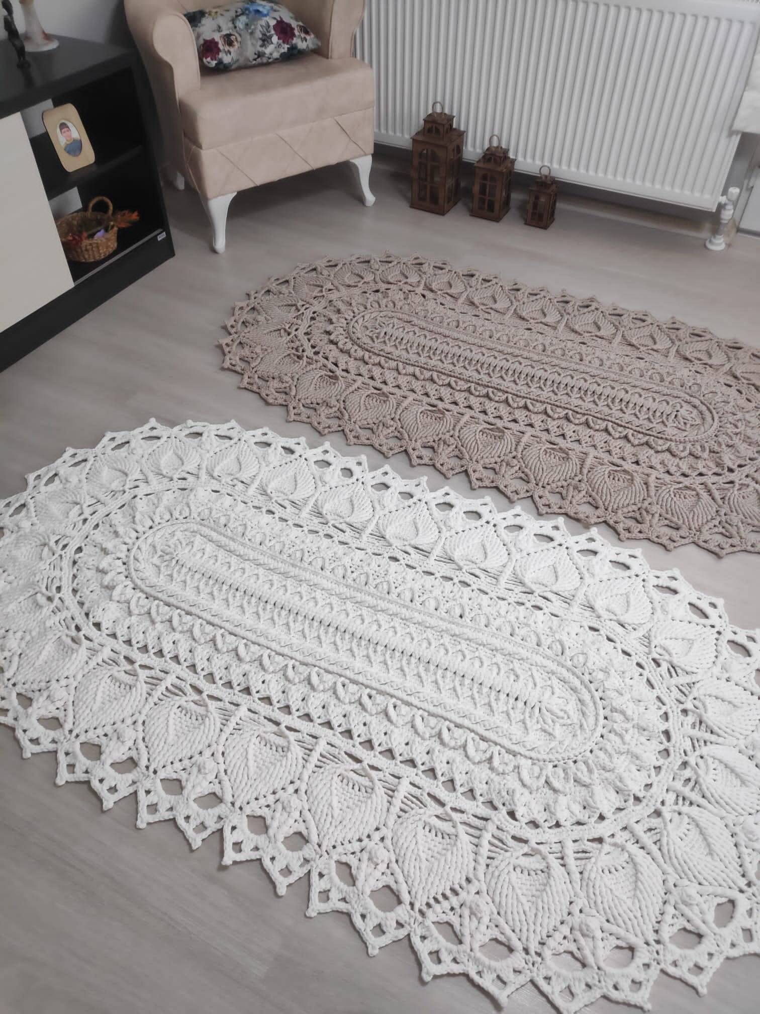 Oval Carpet Rug,handmade Oval Crocheted Rug,knitted Rug,brown Oval Rug ...