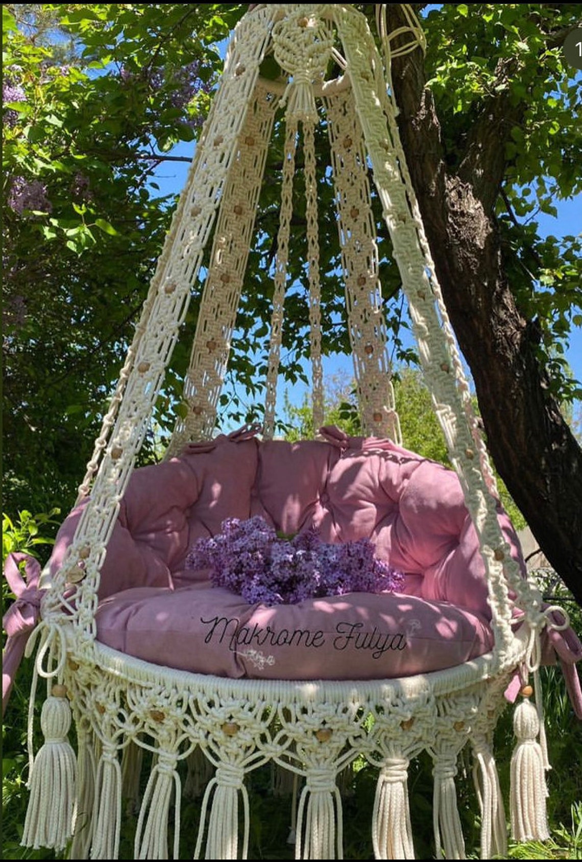 Macrame Swingmacrame Chairgarden Swingbeige Swing Macrame - Etsy