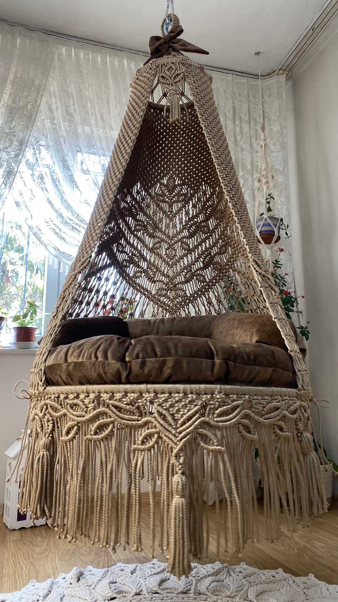 Macrame Hanging Chair,macrame Rocking Chair,patio Swing,macrame Swing ...