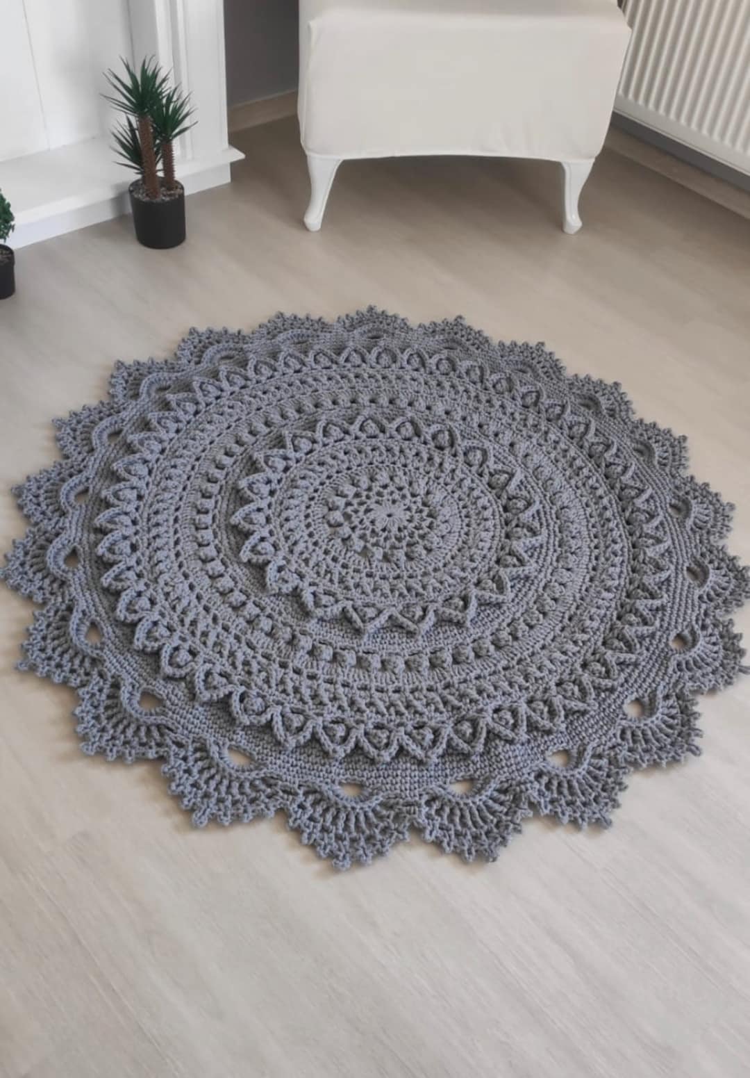 Round Crochet Knitted Carpet, Circle Crochet Nursery Carpet Mat, Home ...