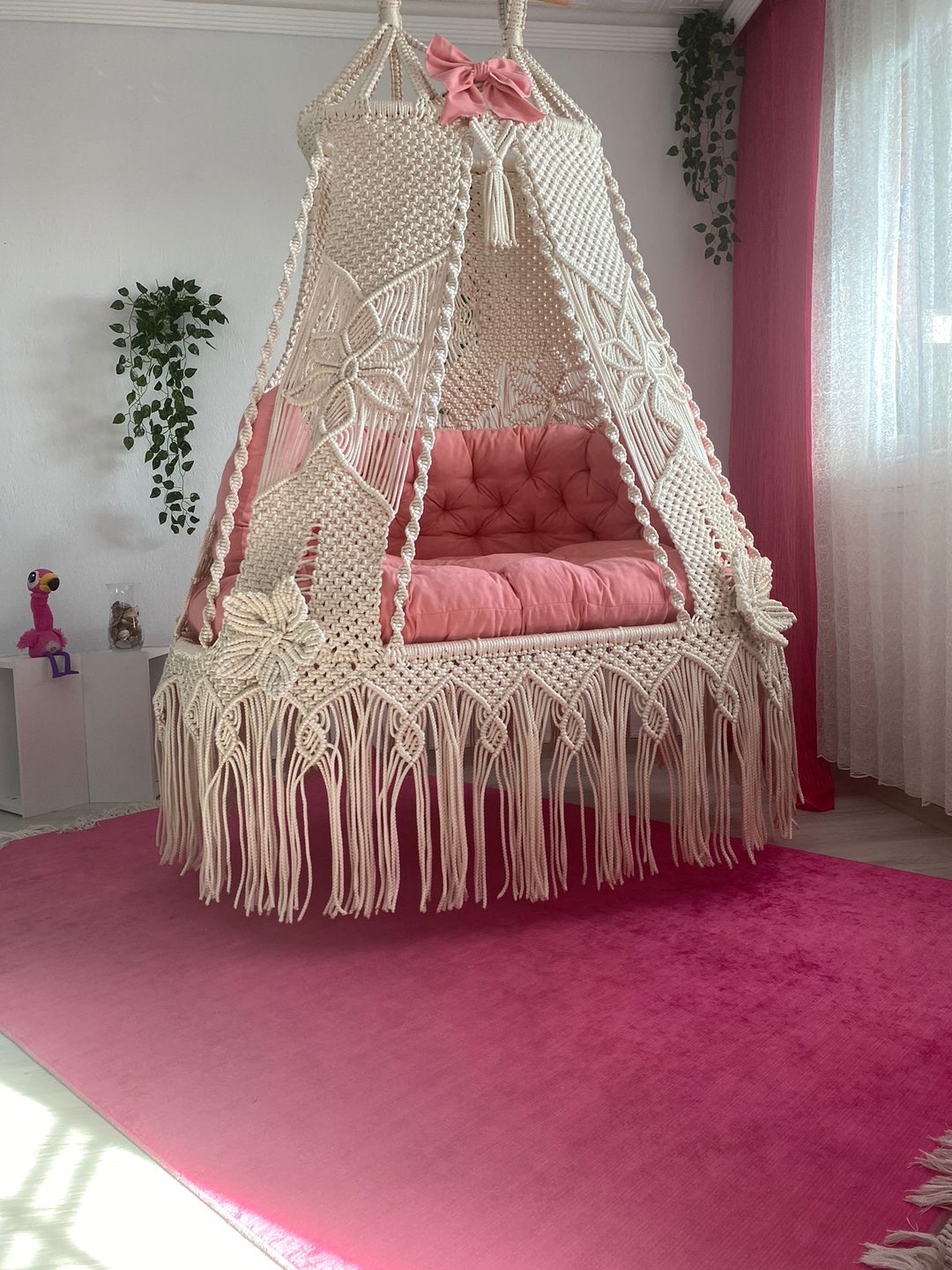 Macrame Double Garden Swing,macrame Double Swing,hanging Swing,macrame ...