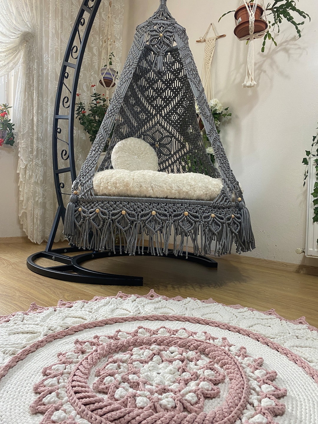 Macrame Patio Double Swing,patio Swing,macrame Swing,macrame Hanging ...