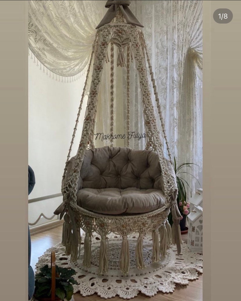 Macrame Swingmacrame Chairgarden Swingbeige Swing Macrame - Etsy