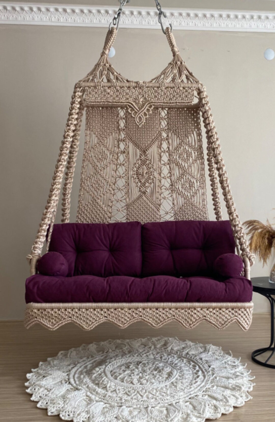 Macrame Double Swing,macrame Double Garden Swing,macrame Hanging Swing,balcony Swing,patio Swing ...