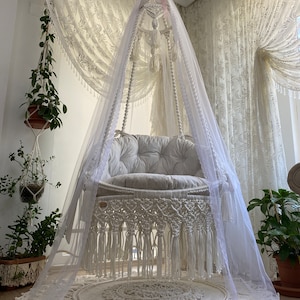 Macrame Chair,macrame Swing Chair,white Macrame Swing,homedecor,livingroom Decor,gardens Swing ...