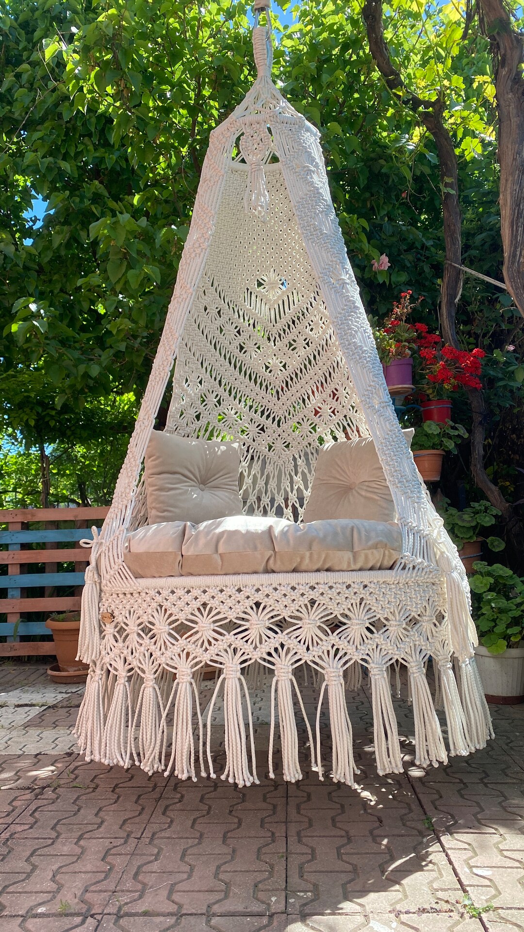 Macrame Patio Double Swing,patio Swing,macrame Swing,macrame Hanging ...
