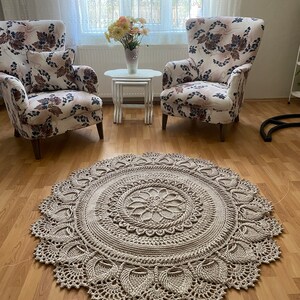 Crocheted Round Carpet,macrame Beige Carpet,kinitted Carpet Rug, Living ...