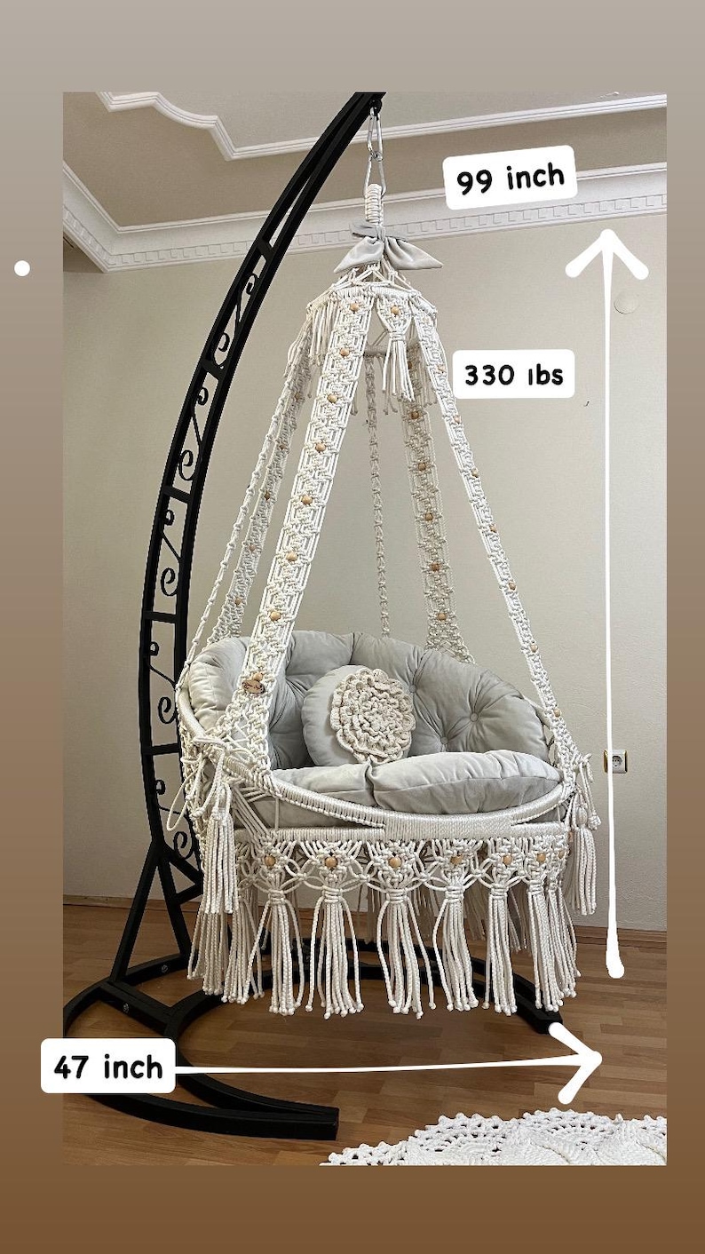 Macrame White Boho Swing Chair Set,macrame Round Hammock, Daisy Pattern ...