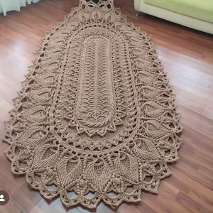 Oval Carpet Rug,handmade Oval Crocheted Rug,knitted Rug,brown Oval Rug ...