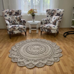 Crocheted Round Carpet,macrame Beige Carpet,kinitted Carpet Rug, Living ...
