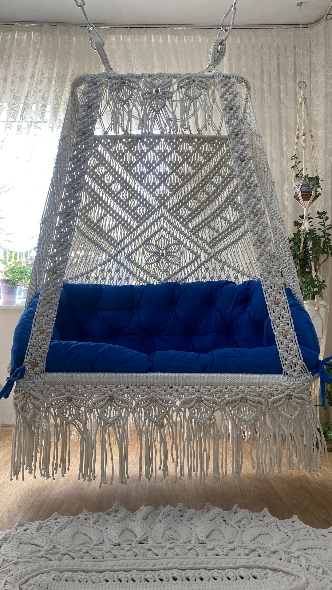 Macrame Double Swing,hanging Swing,balcony Swing,patio Swing,macrame ...