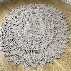 Beige Crochet Oval Rug, Handmade Embossed Rug, Oval Bedroom Rug ...