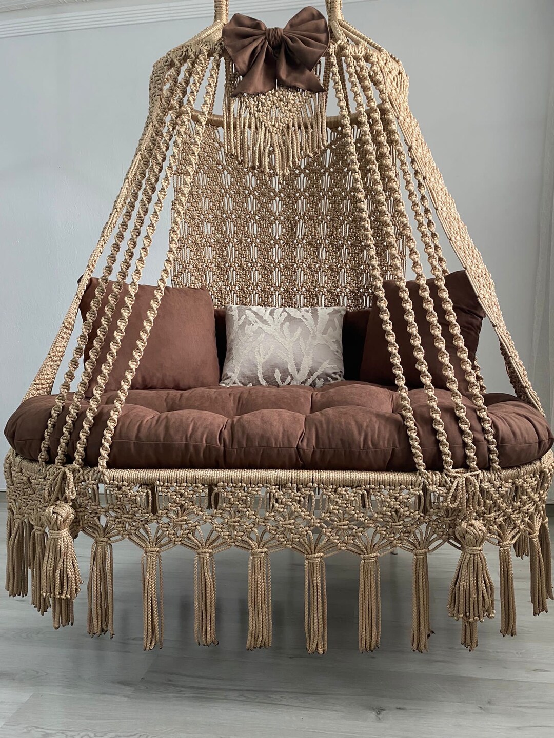Macrame Brown Double Swing, Double Swing,double Hanging Swing,garden ...