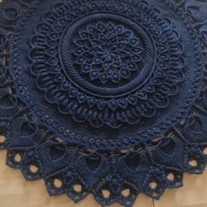 Navy Blue Round Rug,crochet Knitted Carpet, Knitted Rug, Bathroom Rug ...