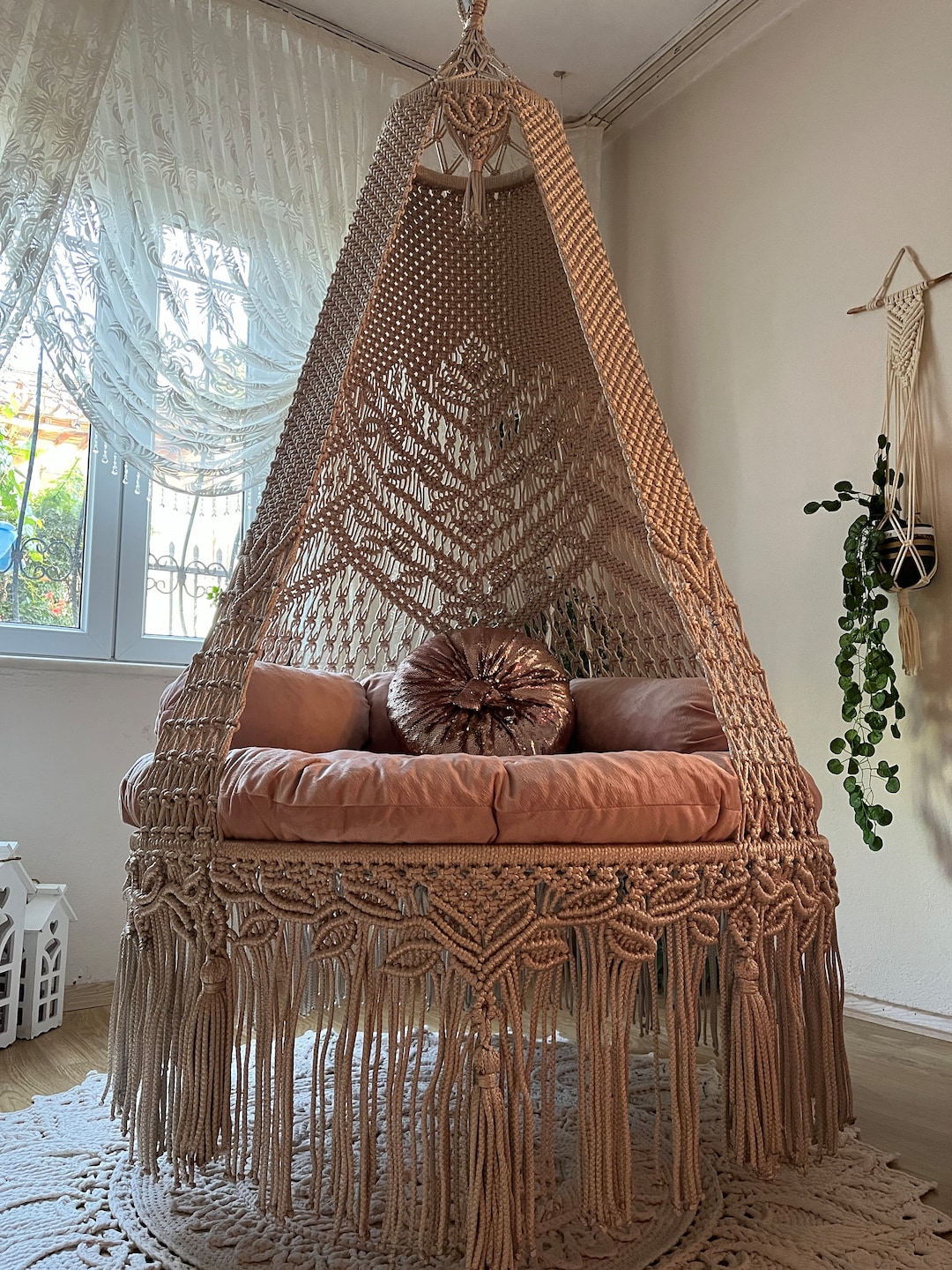 Macrame Patio Double Swing,patio Swing,macrame Swing,macrame Hanging ...