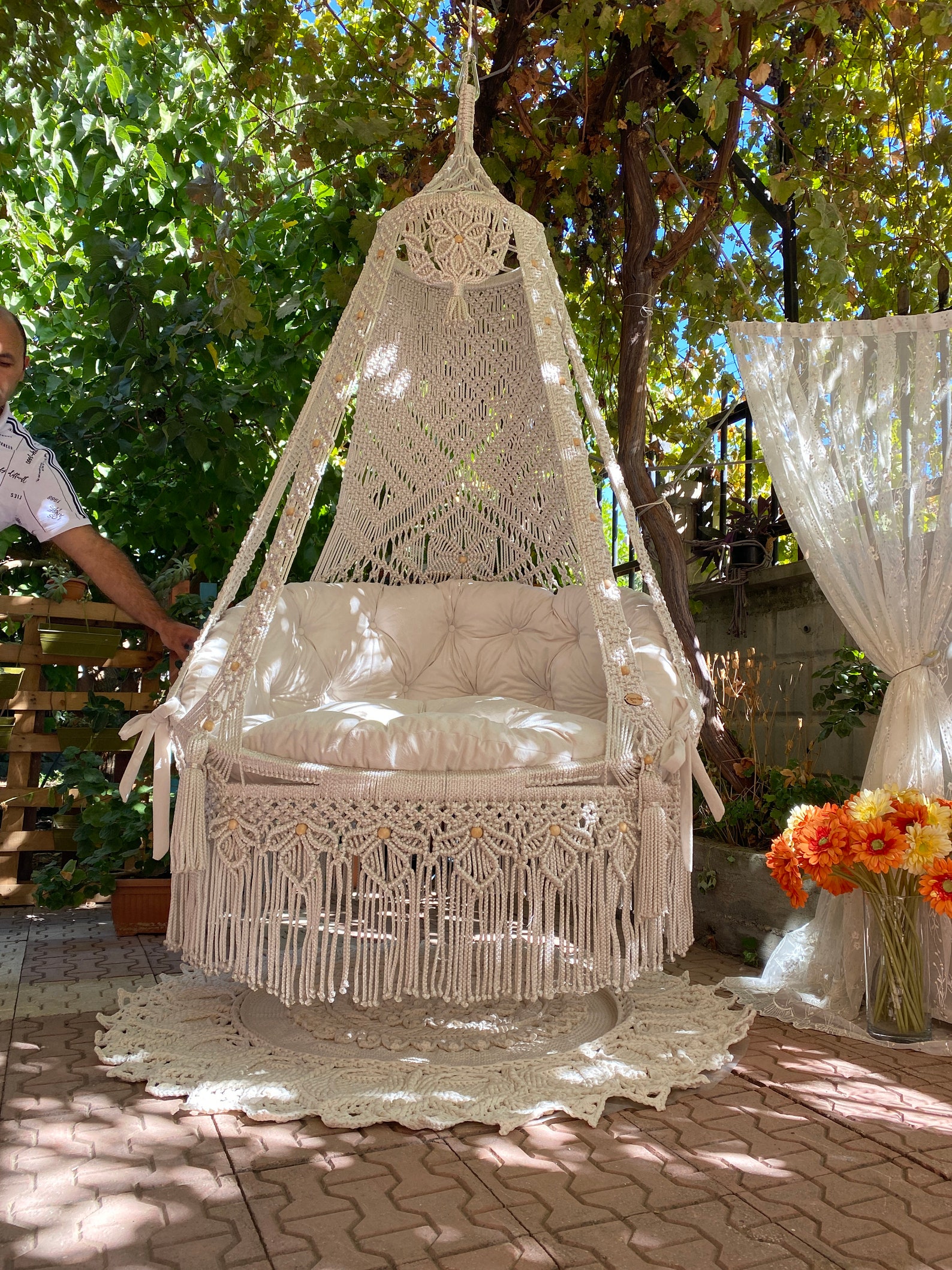 Double Macrame Swing Double Swing. Design Rocking Chair - Etsy