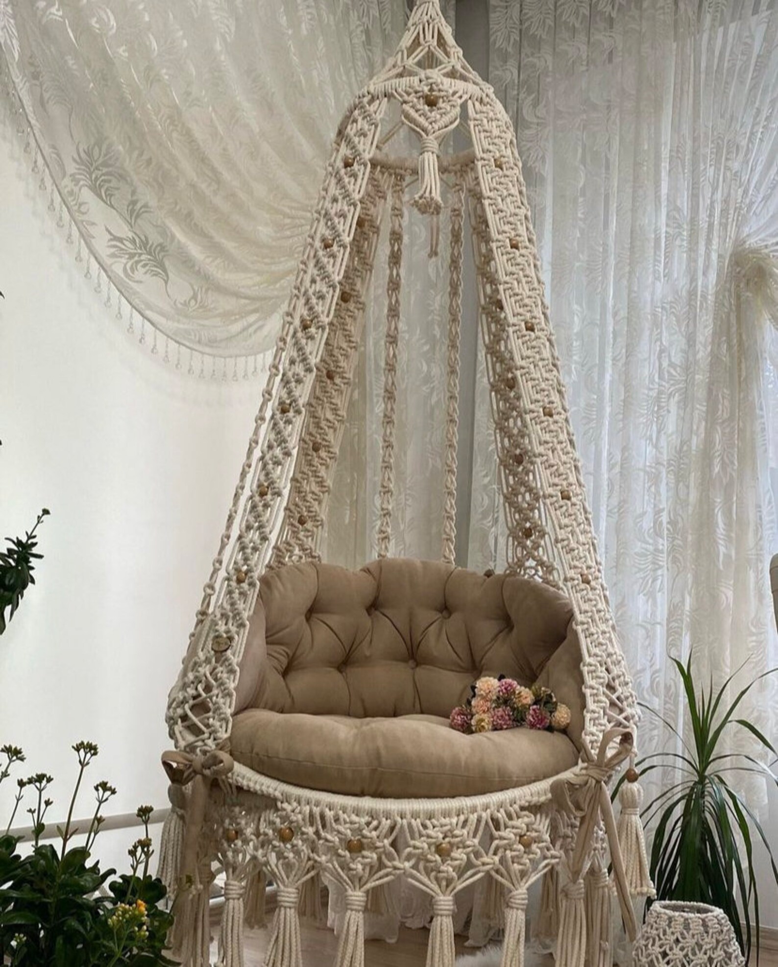Macrame Swingmacrame Chairgarden Swingbeige Swing Macrame - Etsy