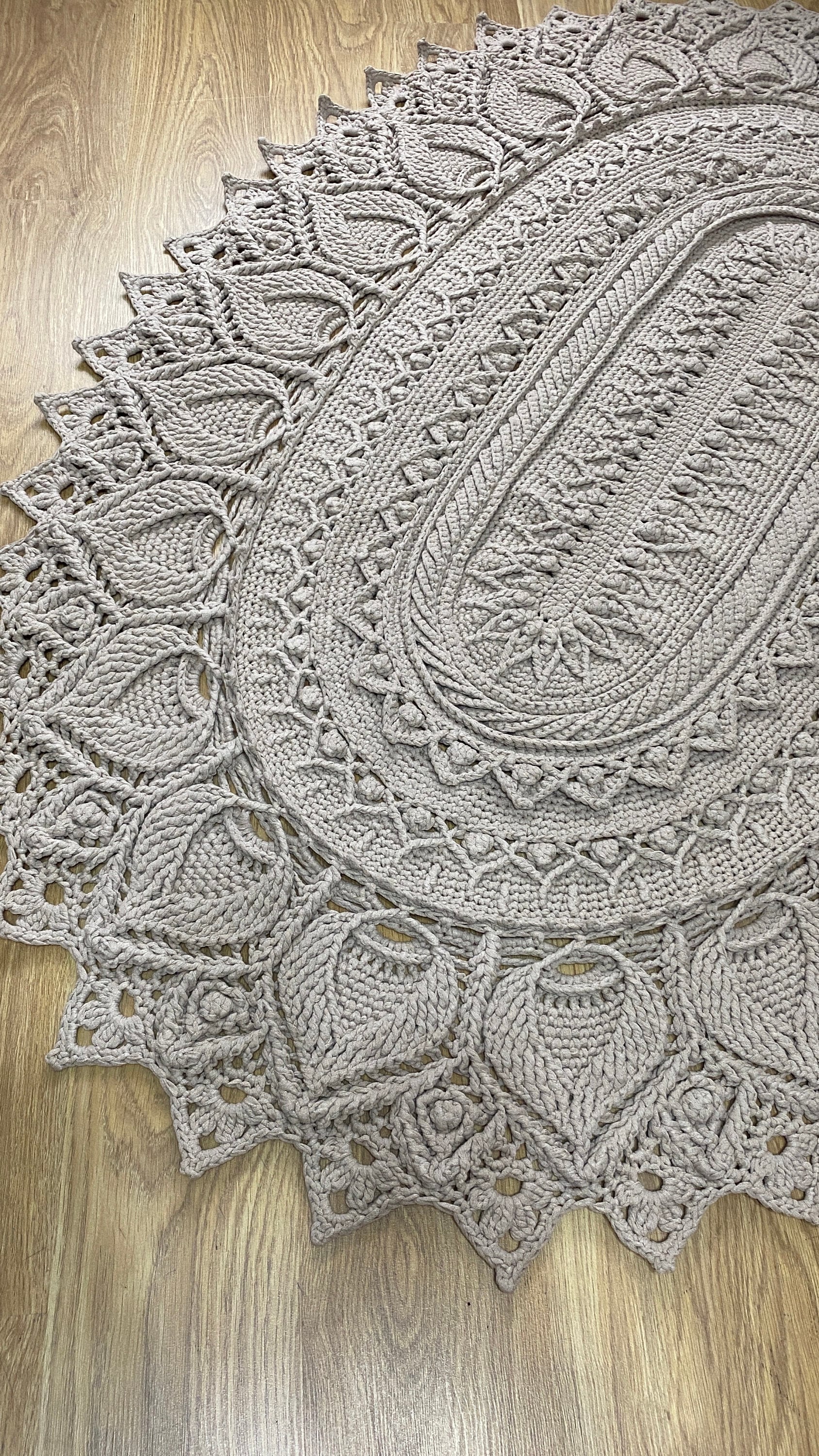 Beige Crochet Oval Rug, Handmade Embossed Rug, Oval Bedroom Rug ...