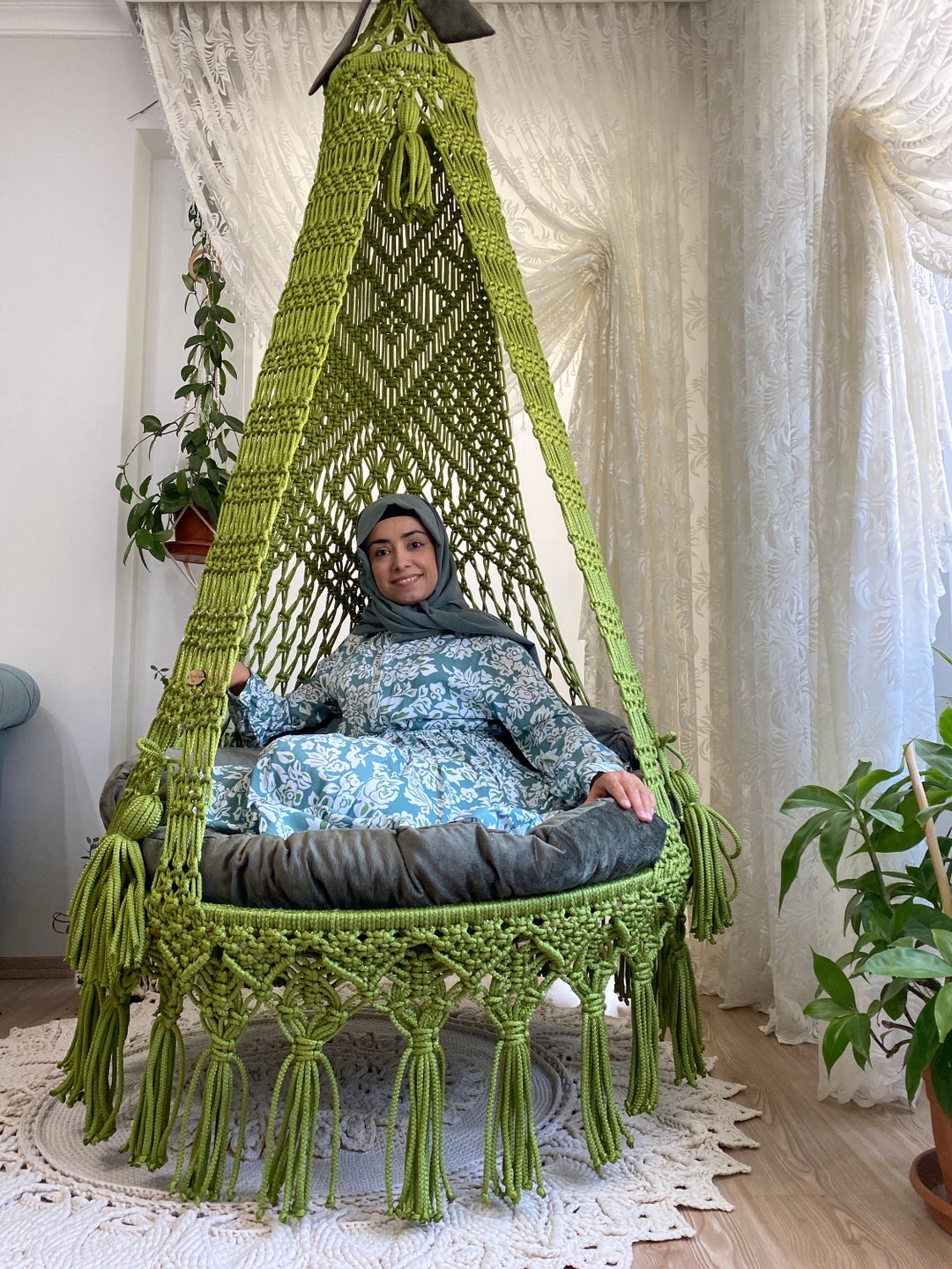 Macrame XL Swing Chair, Macrame Round Swing, Special Design Macrame ...