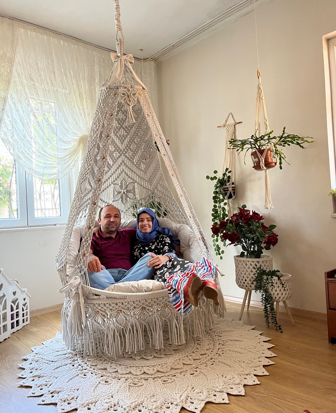 Macrame Double Swing Chair,garden Macrame Swing,macrame Rocking Chair ...