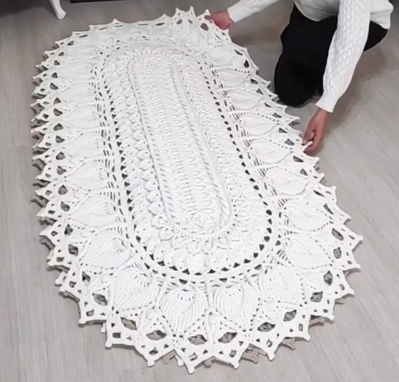 Oval Handmade Carpet Rug, Handmade Oval Crocheted Rug, Knitted Rug ...
