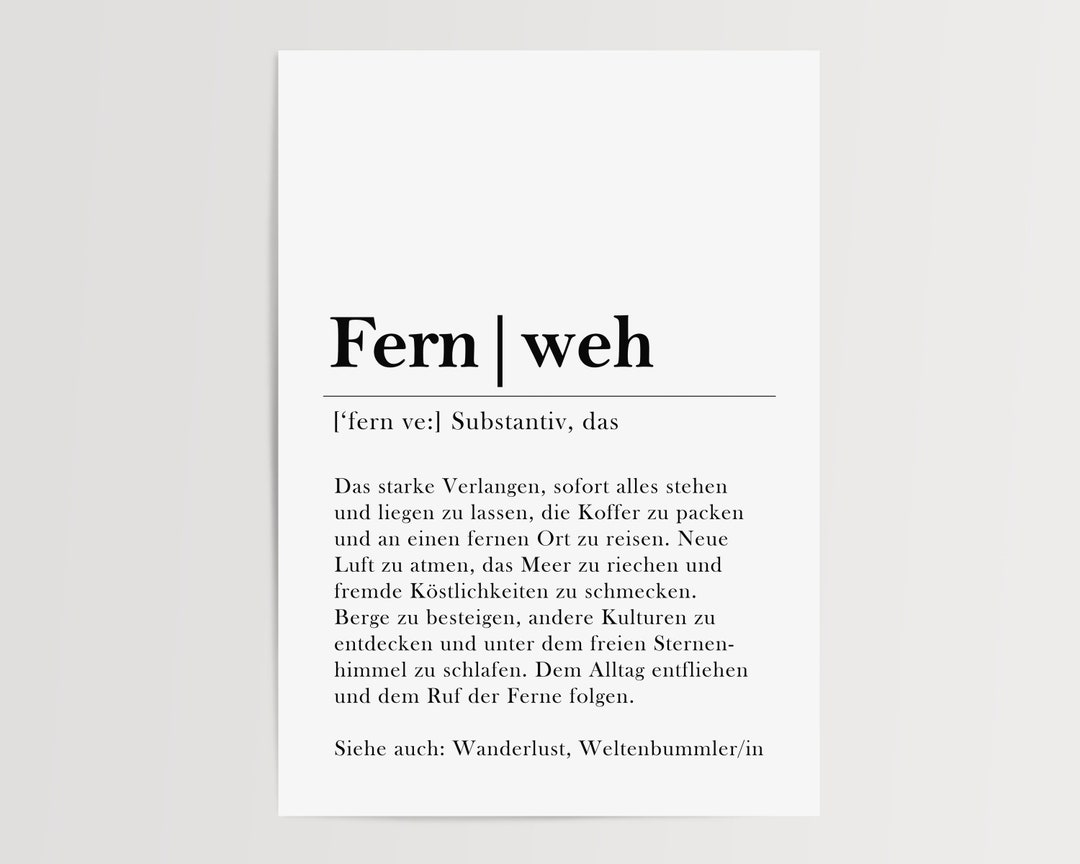 Poster Fernweh | Definition | Wanderlust | Weltenbummler - Etsy.de