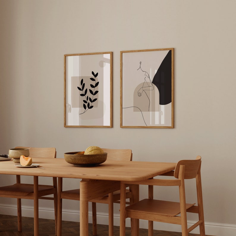 Poster Set | Abstrakt Kunst Beige Schwarz | Wohnzimmer Bild | Wanddeko ...