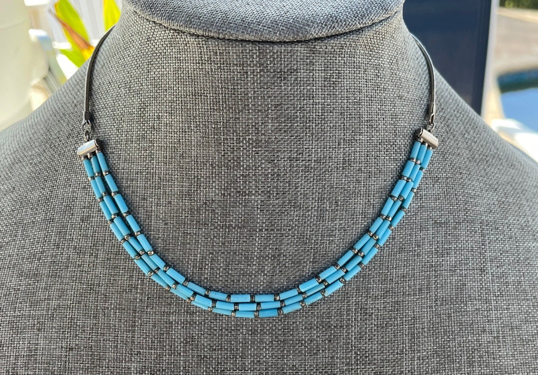 Vintage 3 Strand Turquoise Color Beads Necklace - Etsy
