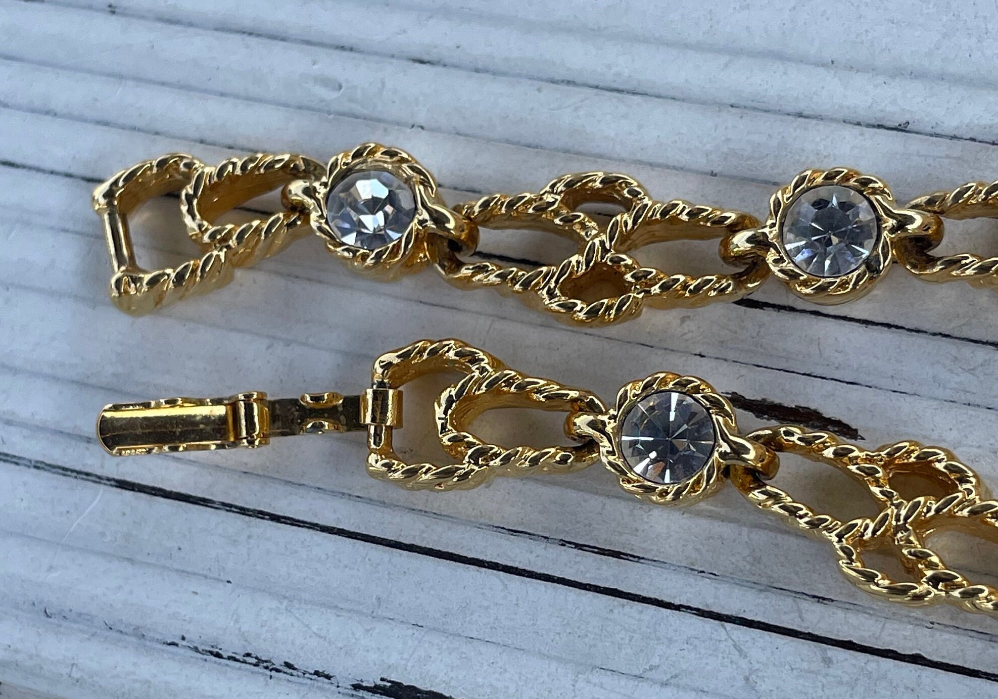 Vintage Crystal Station Bracelet Gold Plated - Etsy