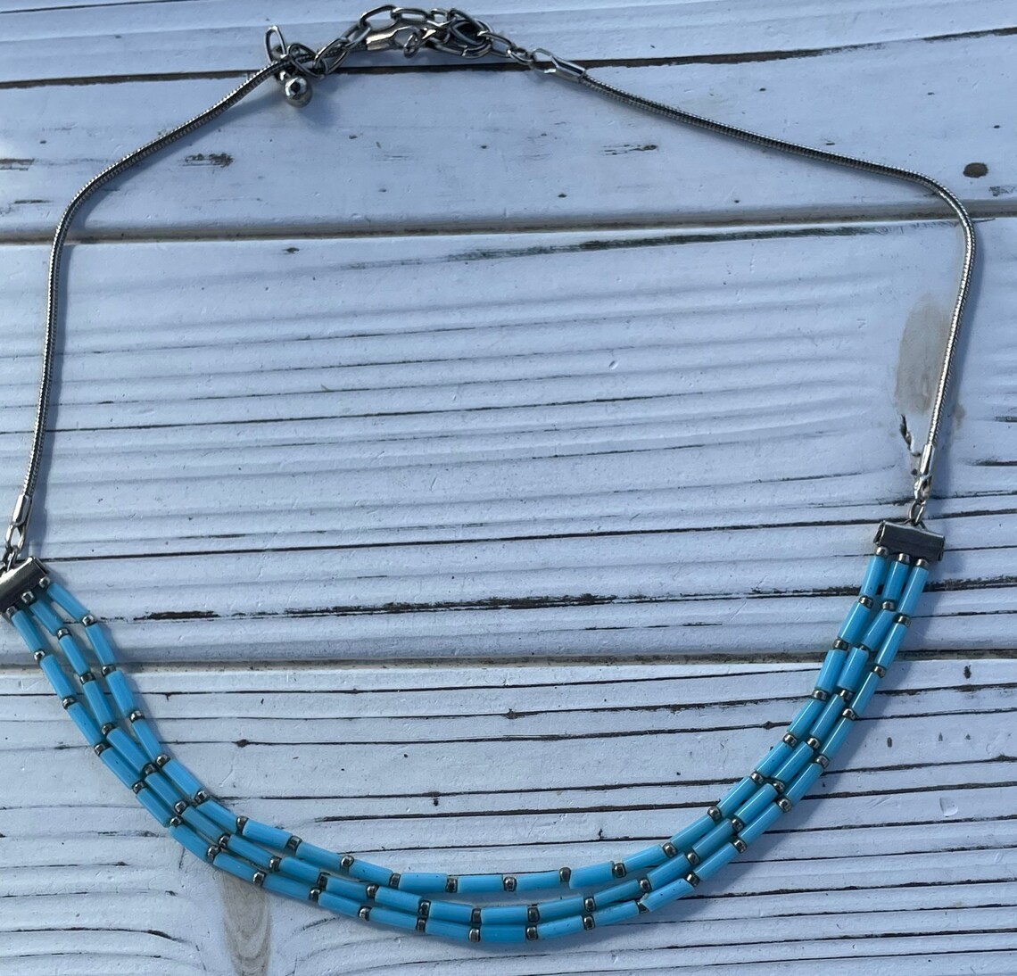 Vintage 3 Strand Turquoise Color Beads Necklace - Etsy