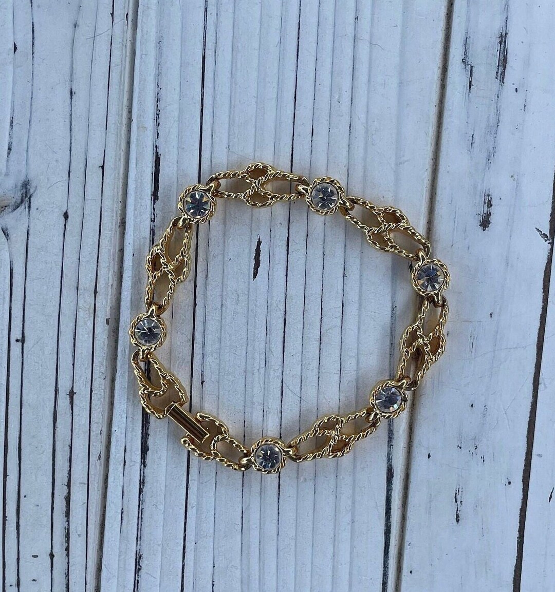 Vintage Crystal Station Bracelet Gold Plated - Etsy