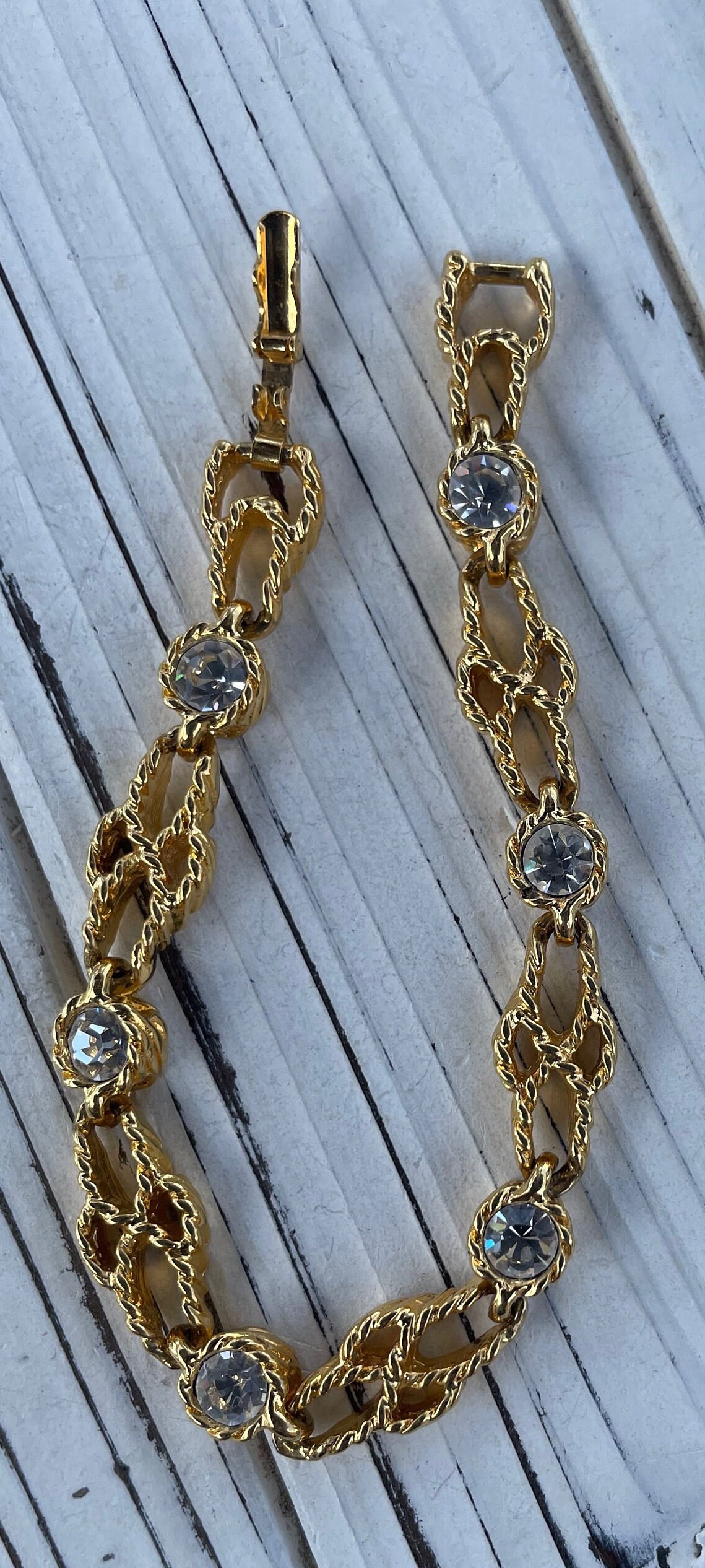 Vintage Crystal Station Bracelet Gold Plated - Etsy