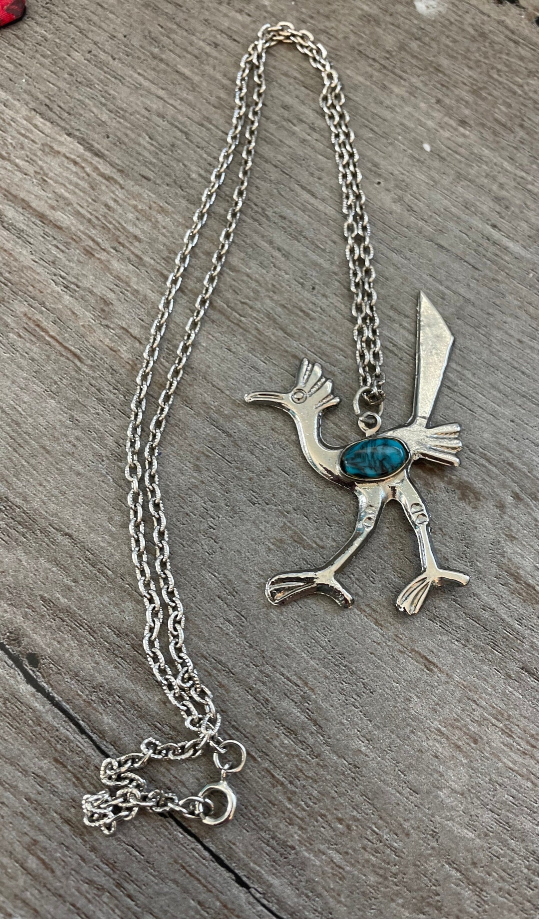 Vintage Faux Turquoise Road Runner Chain Necklace - Etsy