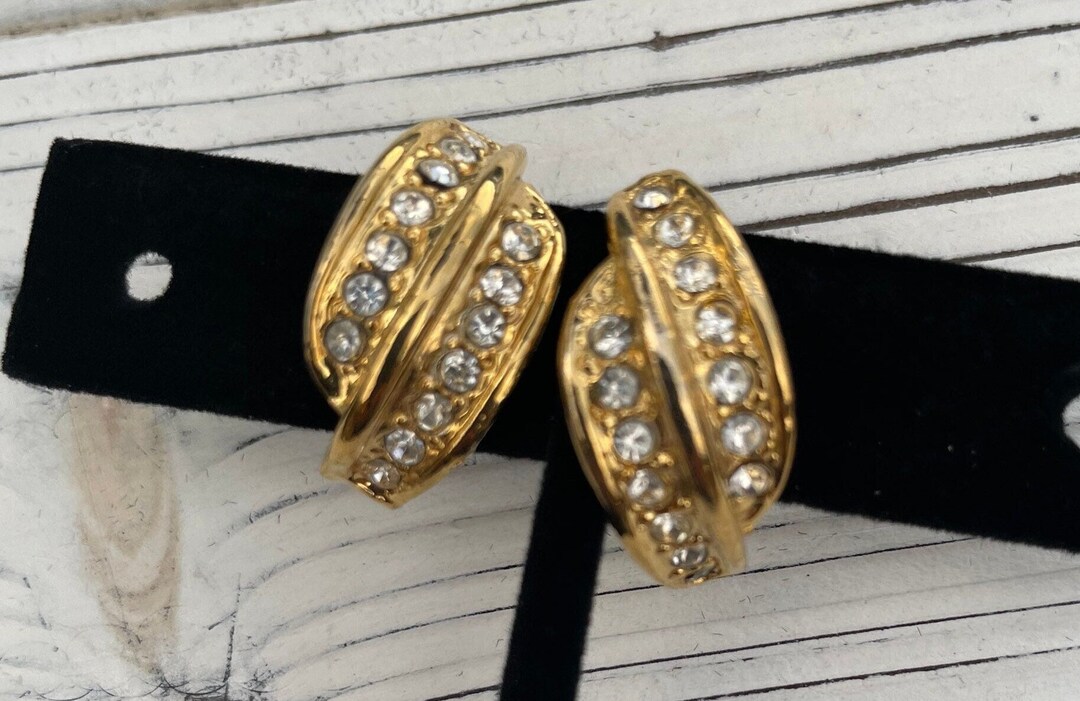 Vintage Gold Tone Sparkling Crystal Earrings - Etsy