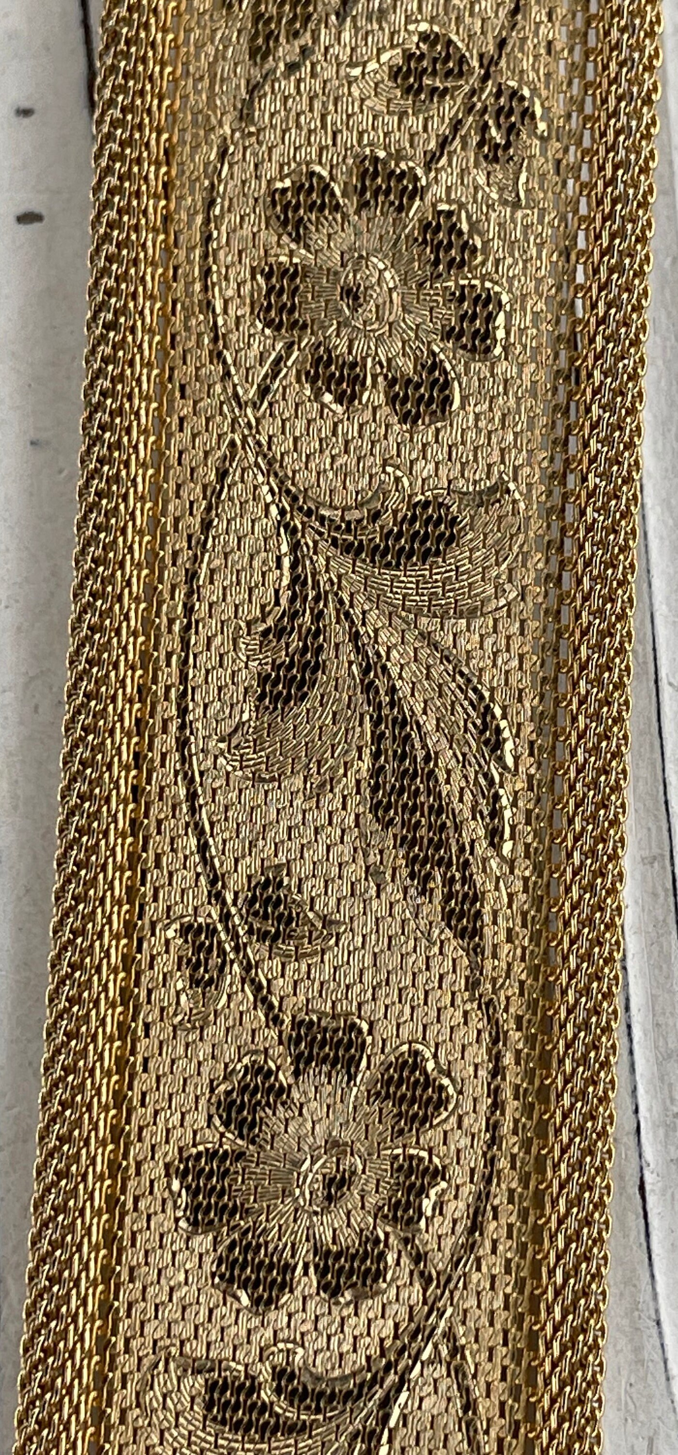 Vintage Gold Tone Flower Pattern Mesh Bracelet - Etsy