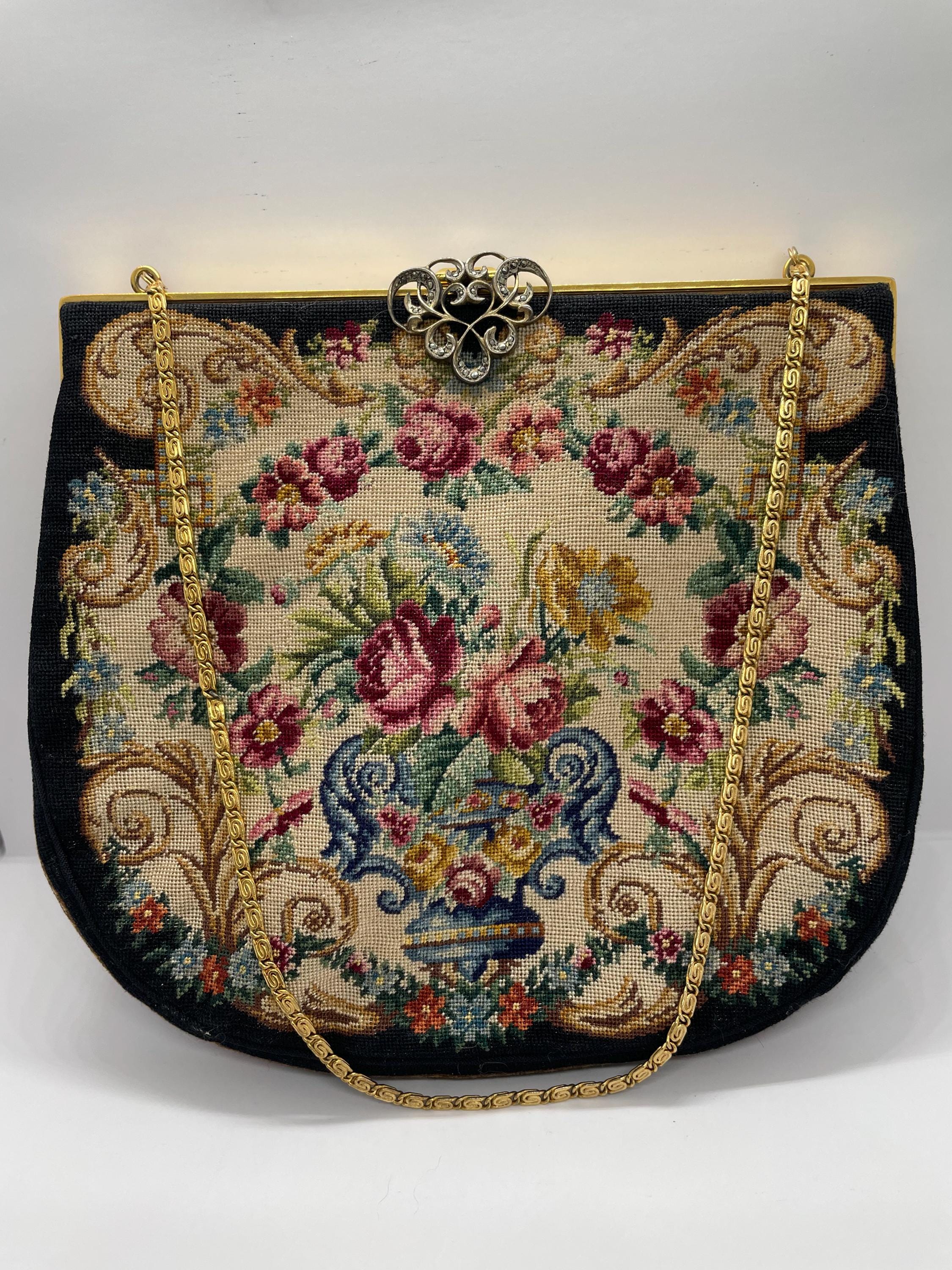 Vintage French Petit Point Floral Tapestry Purse – Hand Made in France ...