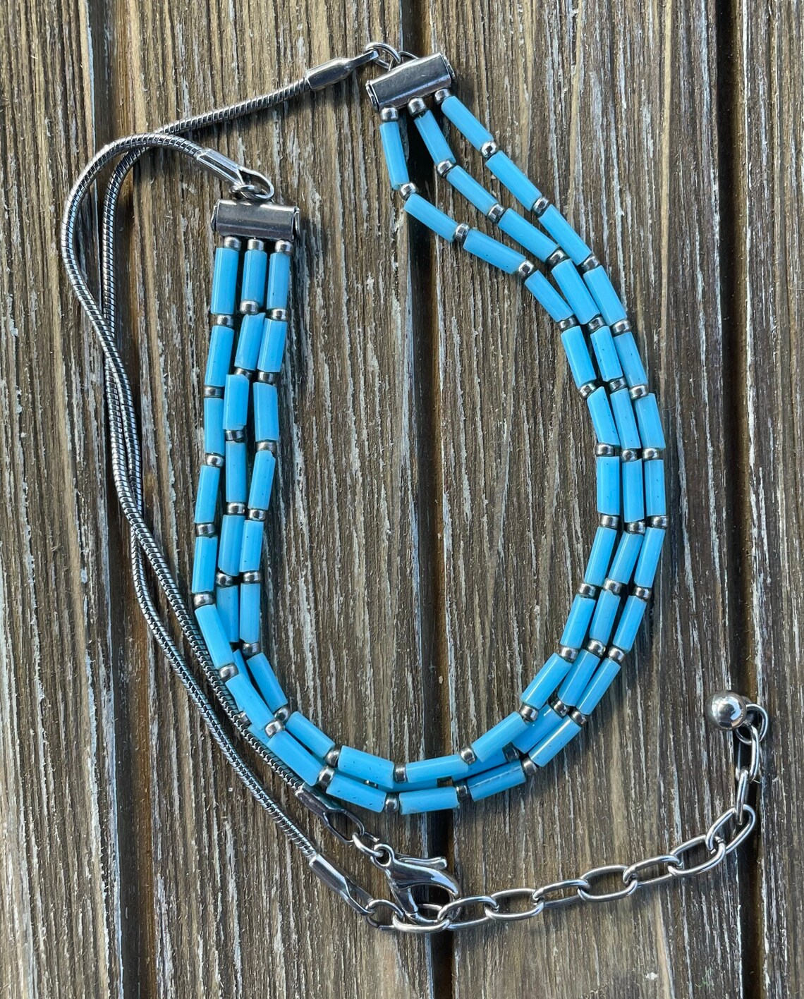 Vintage 3 Strand Turquoise Color Beads Necklace - Etsy