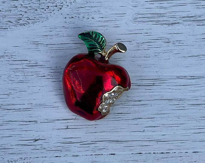 Vintage Enamel Bitten Apple Brooch. - Etsy