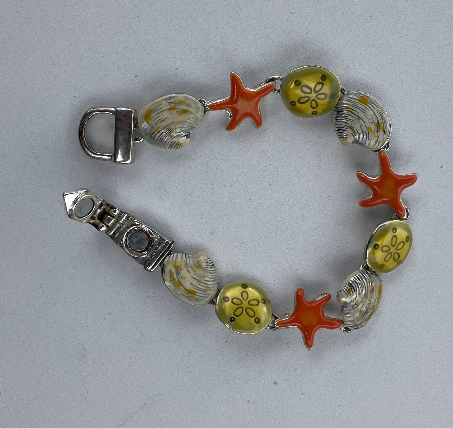 Vintage Enamel Starfish and Shell Magnetic Bracelet. - Etsy