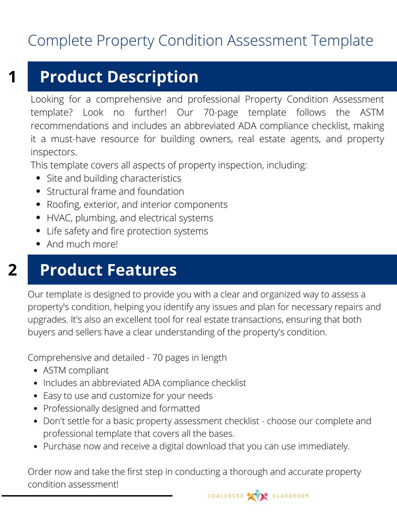 Complete Property Condition Assessment Template 70 Pages ASTM Compliant ...