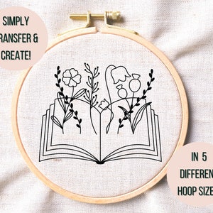 Stack of Books Hand Embroidery Patterns - Floral Books Hand Embroidery ...