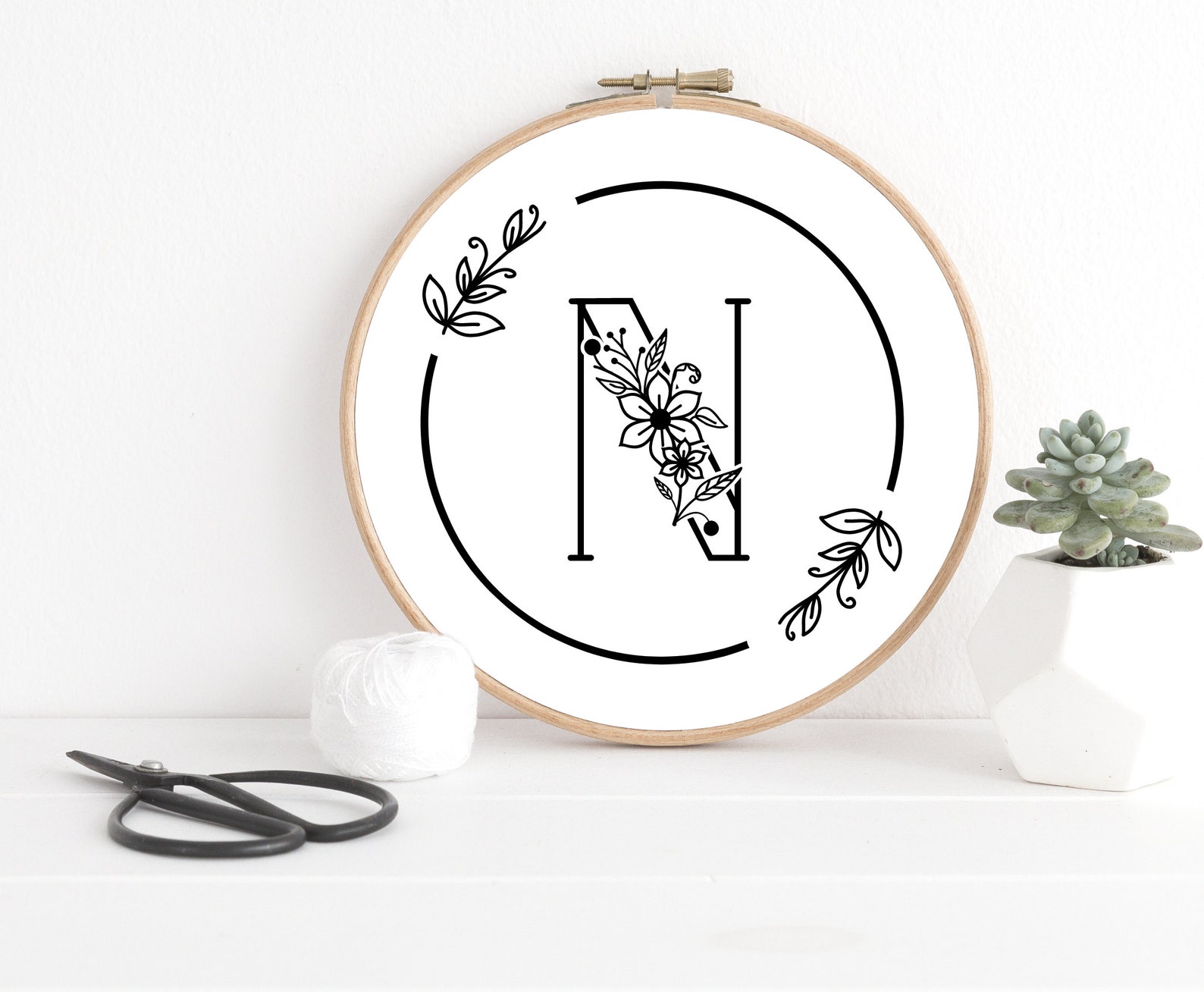 Letter N Hand Embroidery Monogram - Letter N Hand Embroidery Letter ...