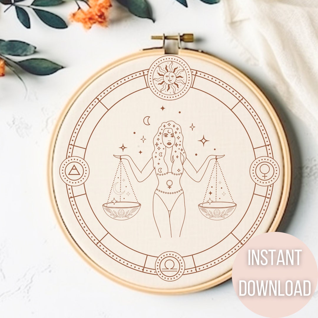 Libra Embroidery Pattern PDF Zodiac Hand Embroidery PDF - Etsy